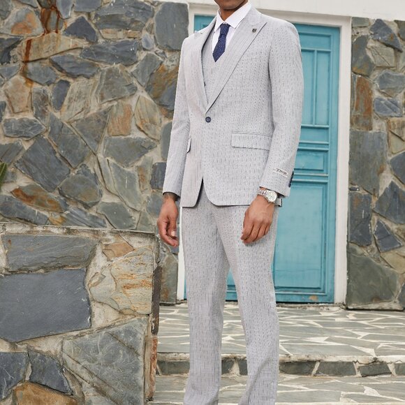Stacy Adams | Suits & Blazers | Light Grey Pinstripe 3 Piece Double ...